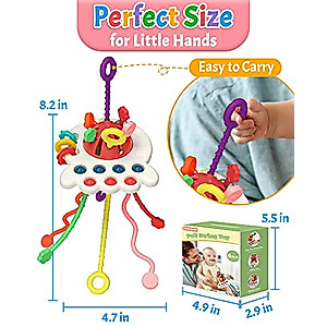 Yetonamr Baby Sensory Montessori Toy for 6-12-18 Months, Pull String Silicone Teething Toy, Educational Bath Learning Birthday Gift Travel Toy for 1 2 3 Year Old Boy and Girl Infant Toddlers