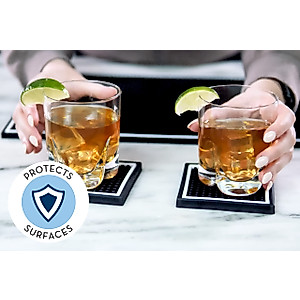 S&T INC. Rubber Bar Mat for Countertop, Non-Slip Bar Mat for Home Bar Cart, Coffee Maker Mat for Countertops, 11.9 Inch x 17.8 Inch, Black with White Border, 1 Bar Mat with 2 Coasters