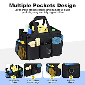 Housolution Rolling Cleaning Caddy Bag with Detachable Trolley, Professional Portable Large Cleaning Bag with Wheels, Wearable Cleaning Supply Bag with Handle on Wheels for Housekeepers