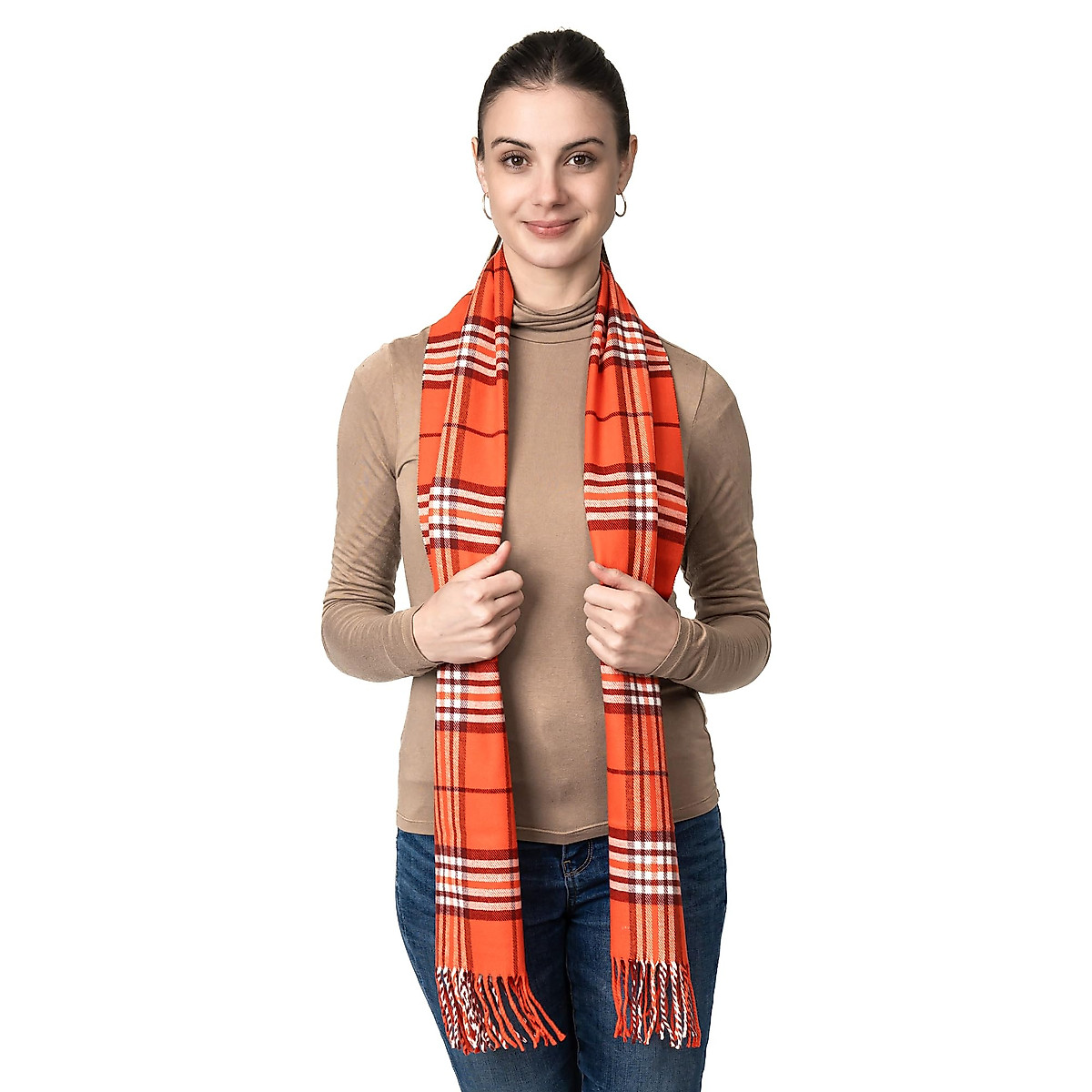 Achillea Scottish Tartan Plaid Cashmere Feel Winter Warm Scarf Unisex (Orange Plaid)