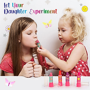 Hot Focus Toddler Makeup Kit - Girls Makeup Kit with Mood Change Lipsticks and Colorful Eyeshadow Palette - Kid-Friendly, Washable Little Girl Makeup & Pretend Play Set (Applicator Included)