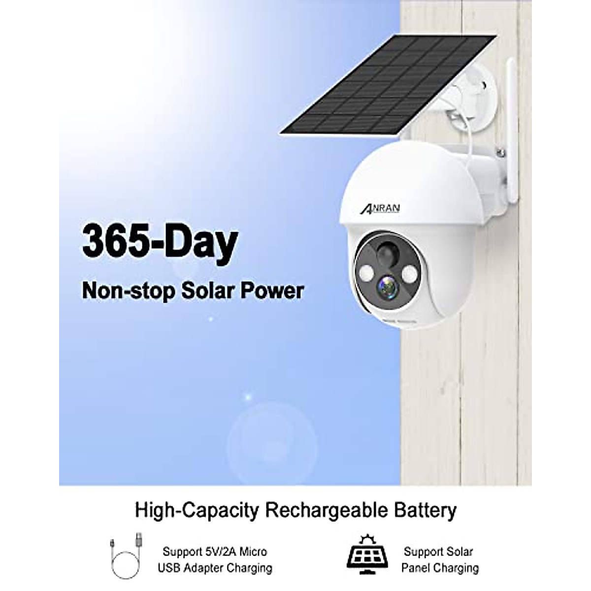 ANRAN 2K Security Camera Wireless Outdoor, Solar Outdoor Camera with 360° View, Smart Siren, Spotlights, Color Night Vision, PIR Human Detection, Pan Tilt Control, 2-Way Talk, Q01W 2 Packs