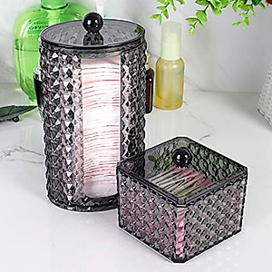 Hipiwe 2 Packs Q-Tips Cotton Round Holder - Acrylic Cotton Swab Canister Jar Cotton Balls Dispenser with Lid, Bathroom Vanity Countertop Storage Organizer for Makeup Sponges,Black