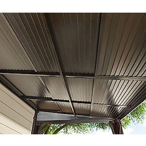 Sojag 10' x 12' Francfort Wall-Mounted Hardtop Gazebo Outdoor Weather-Resistant Aluminum Frame Sun Shelter Black,Brown