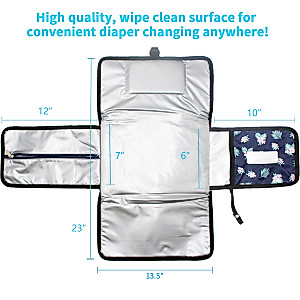 Portable Baby Diaper Changing Pad Waterproof, Portable Changing Pad for Diaper Bag with Pocket | Easy to Clean |Diaper Changing Mat