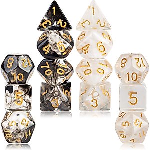 2 Sets DND Dice Set Black White D&D Dice Smoke Clear Resin Polyhedral Crystal D20 Dice for Dungeons and Dragons RPG Tabletop Game Accessories