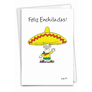 NobleWorks - 1 Cartoon Happy Birthday Card Funny - Hilarious Comic Greeting, Notecard with Envelope - Feliz Enchiladas C9589BDG