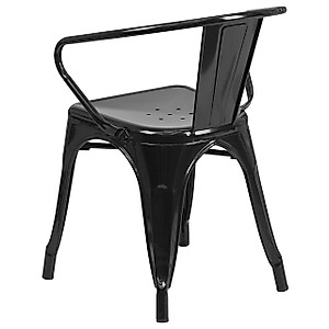 Flash Furniture Roy Commercial Grade 4 Pack Black Metal Indoor-Outdoor Chair with Arms