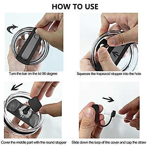 DUNLAGUE Silicone Spill Stopper Set for Stanley Cup 2.0 30oz & 40oz with Straw Cover (Set of 4, Black)