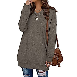 Sweatshirts for Women Long Sleeve V Neck Loose Tops Grey Coffee M