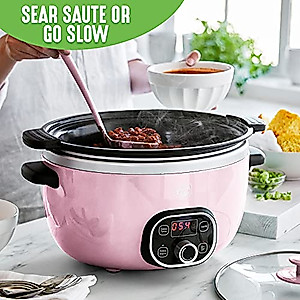 GreenLife Cook Duo Healthy Ceramic Nonstick 6QT Slow Cooker, PFAS-Free, Digital Timer, Dishwasher Safe Parts, Soft Pink