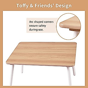 Toffy & Friends Kids Table and Chairs Set(4 Chairs Included), Wooden Toddler Table and Chair Set, Childrens Table and Chairs for Ages 3-8, Toddler Table and Chairs for Drawing, Reading, Arts Crafts