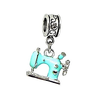 Dangle Blue Sewing Machine Charm Bead