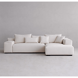 Acanva Modern Minimalist Sofa with Extra Deep Seats for Living Room, Bedroom and Lounge, L-Shaped Sectional Couch with Right Chaise,White