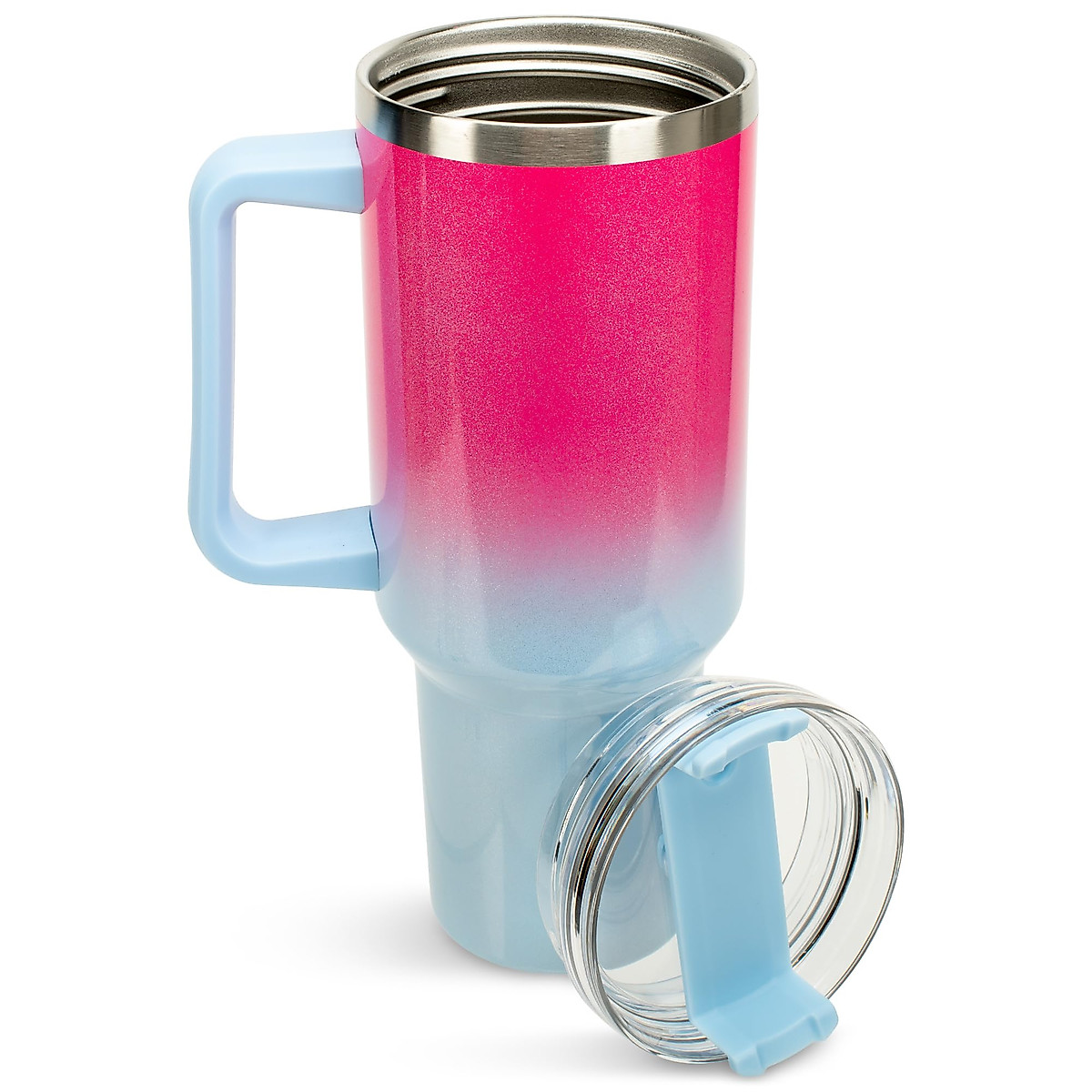 Elanze Designs Elephant Strength Loyalty Animal Traits 40 oz. Stainless Steel Large Water Bottle Coffee Mug Spill & Leak Resistant, Thermal Travel Tumbler with Handle Lid & Straw, Hot Pink & Sky Blue