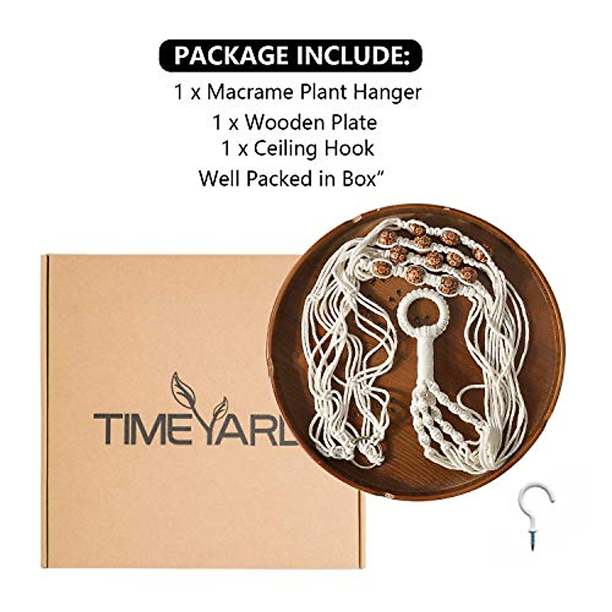 TIMEYARD Macrame Plant Hanger - Indoor Hanging Planter Shelf - Decorative Flower Pot Holder - Boho Bohemian Home Decor, in Box, for Succulents, Cacti, Small Plants