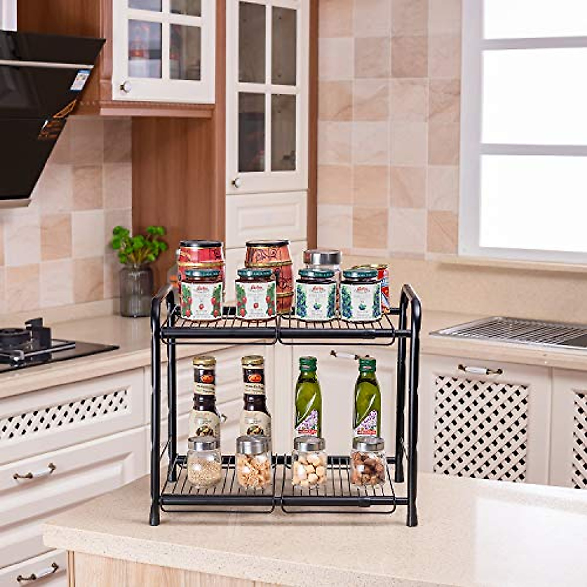 Rice rat Under Sink Organizers and Storage Extendable Under-Sink Organizer Shelf Rack 2 Tiers,black(17-inch to 25-inch)