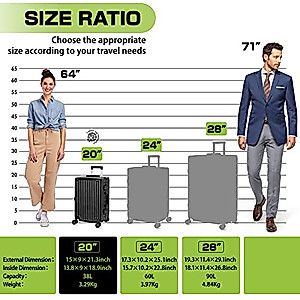 AnyZip Carry On Luggage - Aluminium Frame, PC ABS Hard Shell, Suitcases with Wheels, TSA Lock, No Zipper - 20in Black