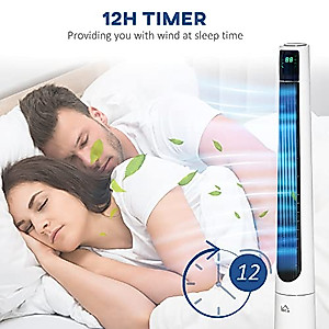 HOMCOM 46.5" Tower Fan Freestanding Cooling Oscillating Fan for Bedroom, 3 Speeds, 12-Hour Timer, LED Display, Remote Control, White