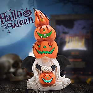 Hodao Mystical Stacked Pumpkin Gnomes Collectibles - Orange Halloween Decor for Home Fall Indoor