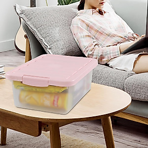 Qqbine 14 Quart Plastic Latching Storage Box, Plastic Underbed Storage Bin with Pink Lids, 2 Packs