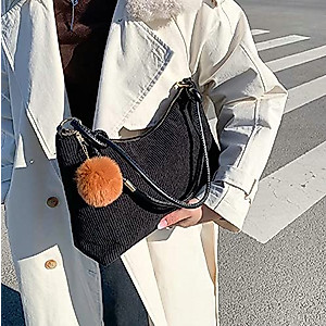 Small Shoulder Bags for Women Corduroy Bag Cute Hobo Tote Handbag Mini Clutch Purse Zipper Closure