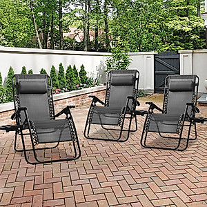 Four Seasons Courtyard Sunny Isles XL Zero Gravity Outdoor Patio Reclining Chair Steel Frame Comfortable Lounge Seating Furniture Set, 3 Pack, Black