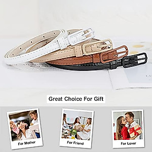 SUOSDEY 4 Pack Thin Belts for Women Skinny Leather Belts with Metal Buckle for Dresses Pants Jeans