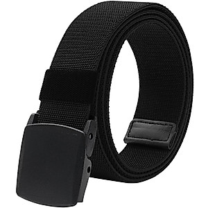 LionVII Men's Elastic Stretch Belts, Breathable Canvas Web Belt with Plastic Buckle for Work Outdoors, Easy Trim to Fit 27-46" Waist (Black)