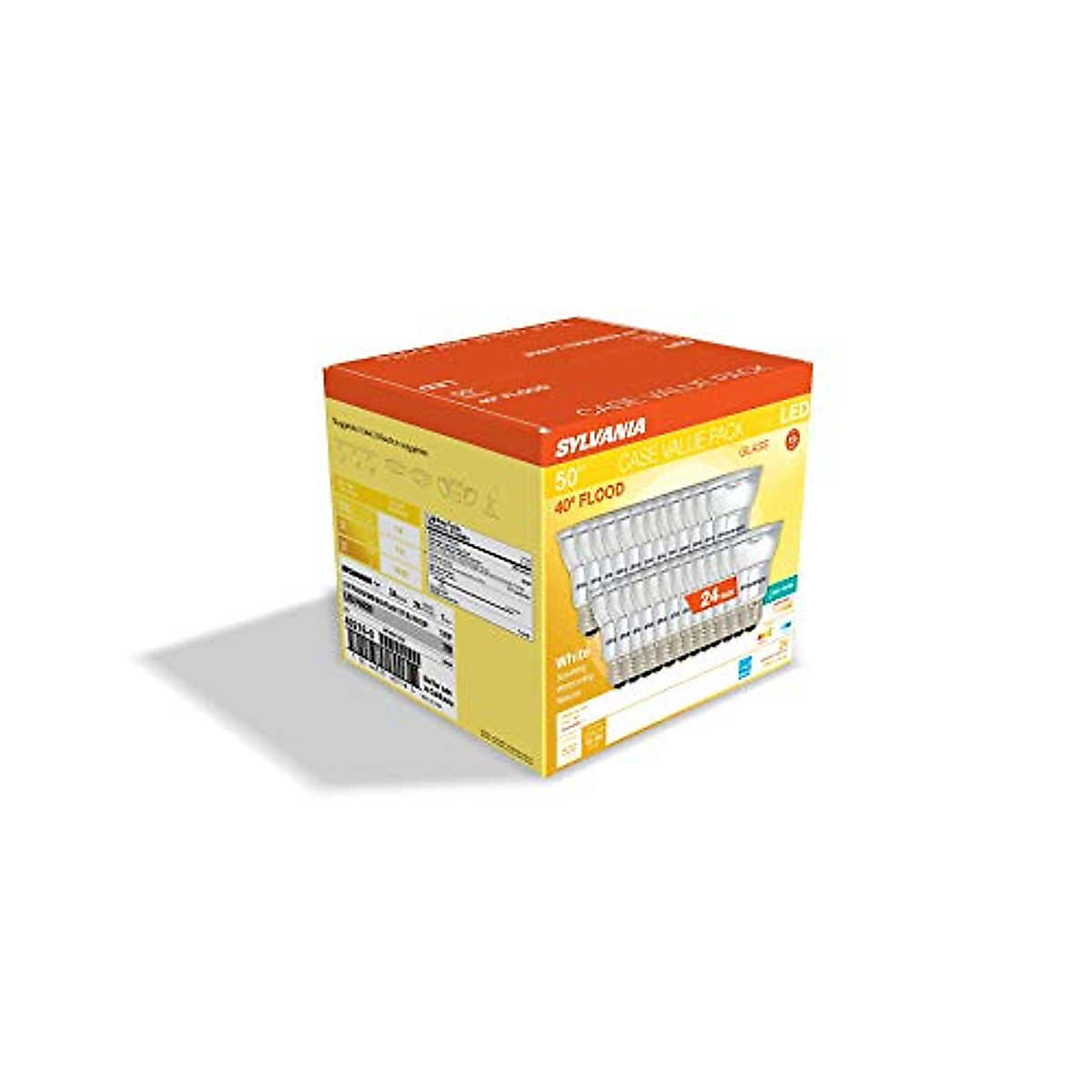 SYLVANIA LED PAR20 Flood Light Bulb, 50W Equivalent Efficient 7W, 500 Lumen, Medium Base, Dimmable, 3000K, Natural White - 24 pack (40216)