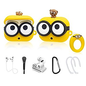 FREEOL Cute Anime Big Eyes Bob Airpods Pro Case, 7 in 1 Airpods Pro Silicone Accessories Protective Cover, 3D Fashion Fun Cartoon Character Design Airpods kin with Keychain for Girls Women Kids Teens