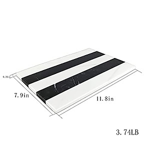 BustleDust 100% Natural Marble Pastry Board for Food, Tea, Coffee, Breakfast, Snacks, Cheese, Appetizers - Use in Kitchen, Bathroom, Office (Glossy Surface,Black&White,11.8x7.9x0.39in)