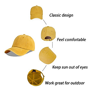 LANGZHEN Unisex Baseball Cap 100% Cotton Fits Men Women Washed Denim Adjustable Dad Hat(Yellow, Large)