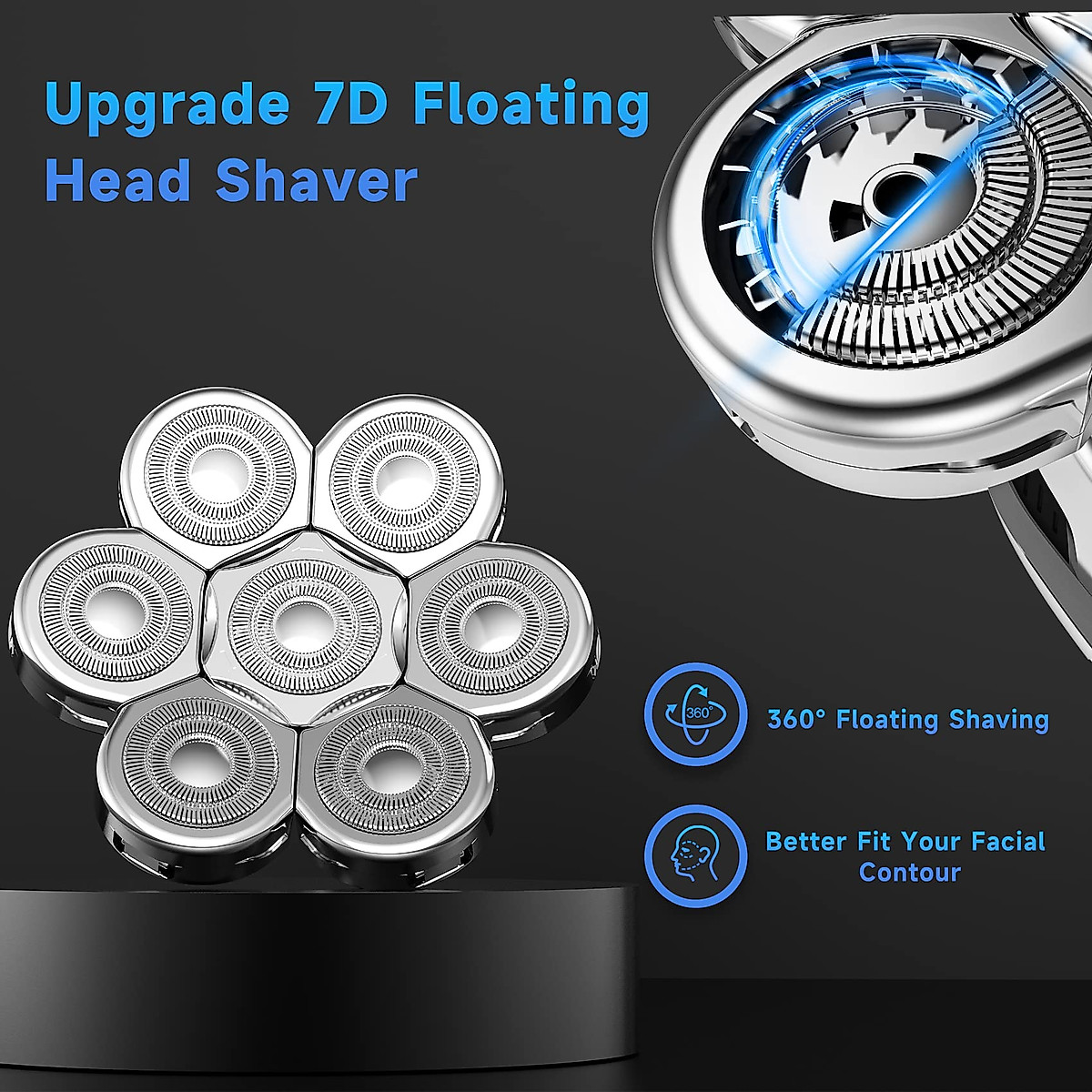 5 in 1 Head Shaver, Upgrade Electric Razor for Men, Cordless Rotary Shavers for Men, Rechargeable 7D Floating Beard Trimmer, LED Display, Wet & Dry USB Waterproof, with Men's Grooming Kit…