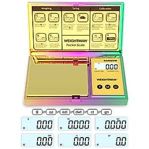 WEIGHTMAN Shiny Digital Gram Scale 200g x 0.01, Chrome Rainbow Mini Scale for Food Ounces and Grams, Iridescent Plating Pocket Scale, Small Jewelry Scale, Travel Scale, Backlit LCD, 6 Units