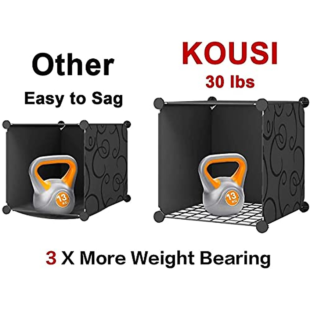 KOUSI Portable Storage Cubes-14" x14"(Load-Bearing Metal Panel) Modular Bookshelf Units,Clothes Storage Shelves,Room Organizer,Black,25 Cubes
