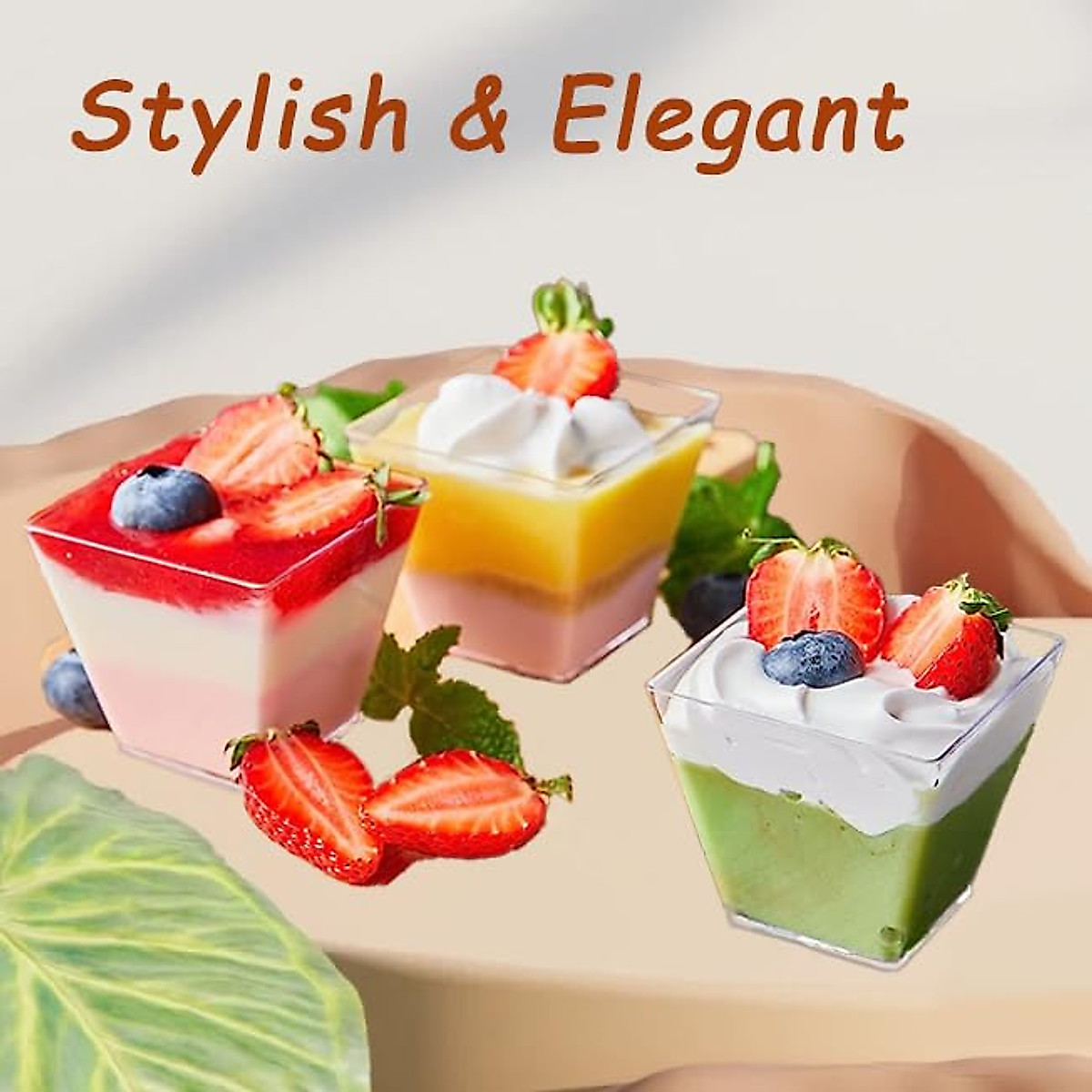 BEGA HOME Dessert Cups - 3oz 50 Cups - Great for Parfaits, Pudding, Yogurt, & Mini Treats - Small Clear Plastic Cups - Yogurt Parfait Cups