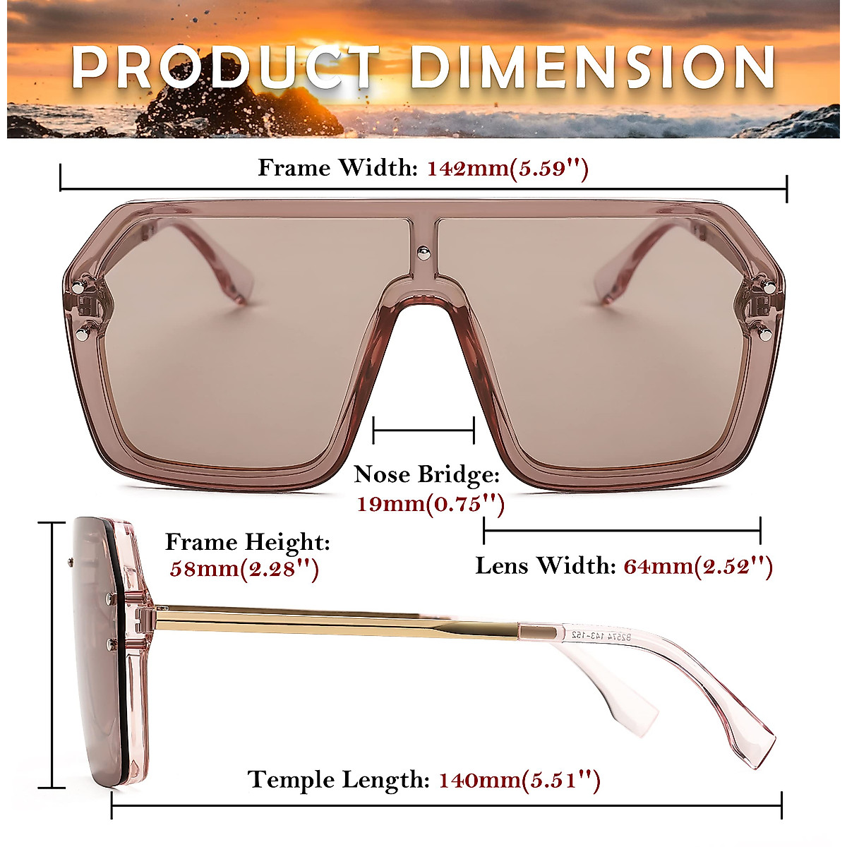 FEISEDY Classic Siamese One Piece Sunglasses Nice Rimless Stylish Retro Design for Women Men B2574