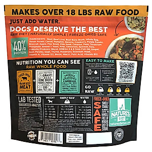 Nature's Diet Simply Raw® Freeze-Dried Raw Whole Food Meal - Makes 18 Lbs Fresh Raw Food with Muscle, Organ, Bone Broth, Whole Egg, Superfoods, Fish Oil Omega 3, 6, 9, Probiotics & Prebiotics (Beef)