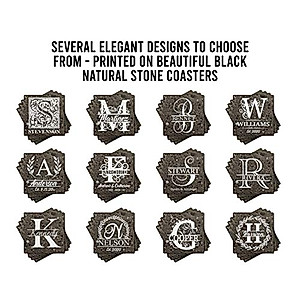 Krebs Custom Coaster Set of 4 - Personalized Name Monogram Drink Coasters - Absorbent Stone Coasters with Non-Slip Cork Backing - 4" Large Coasters for Anniversary, Housewarming, Wedding