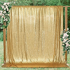 PartyDelight 2 Panels Gold 5FT X 10FT Sparkly Sequin Backdrop Curtains for Wedding, Party, Room Decorations.