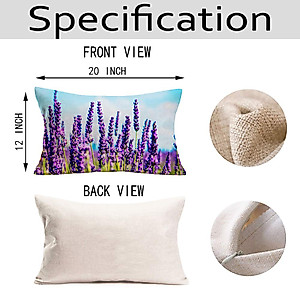 Smilyard Outdoor Lumbar Throw Pillow Cover Lavender Garden Patio Cases Purple Flowers Floral Pillows Cushion Lavender Cotton Linen Decor Home Sofa Couch Bed Office(Lavender), 12 inch X 20 inch