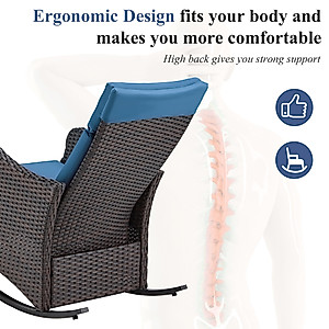 GYUTEI Outdoor Recliner Chairs Set of 2, Rocking Chair with Soft Removable Cushion, Lounge Chair with Footrest, Navy Blue