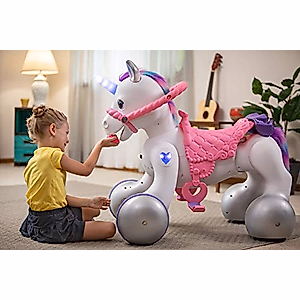 Kid Trax Toddler/Kids Rideamal Unicorn 12 Volt Ride On Toy, Max Rider Weight of 70lbs, Interactive, Responds with Movement, Lights, and Sound, Accessories Included , White