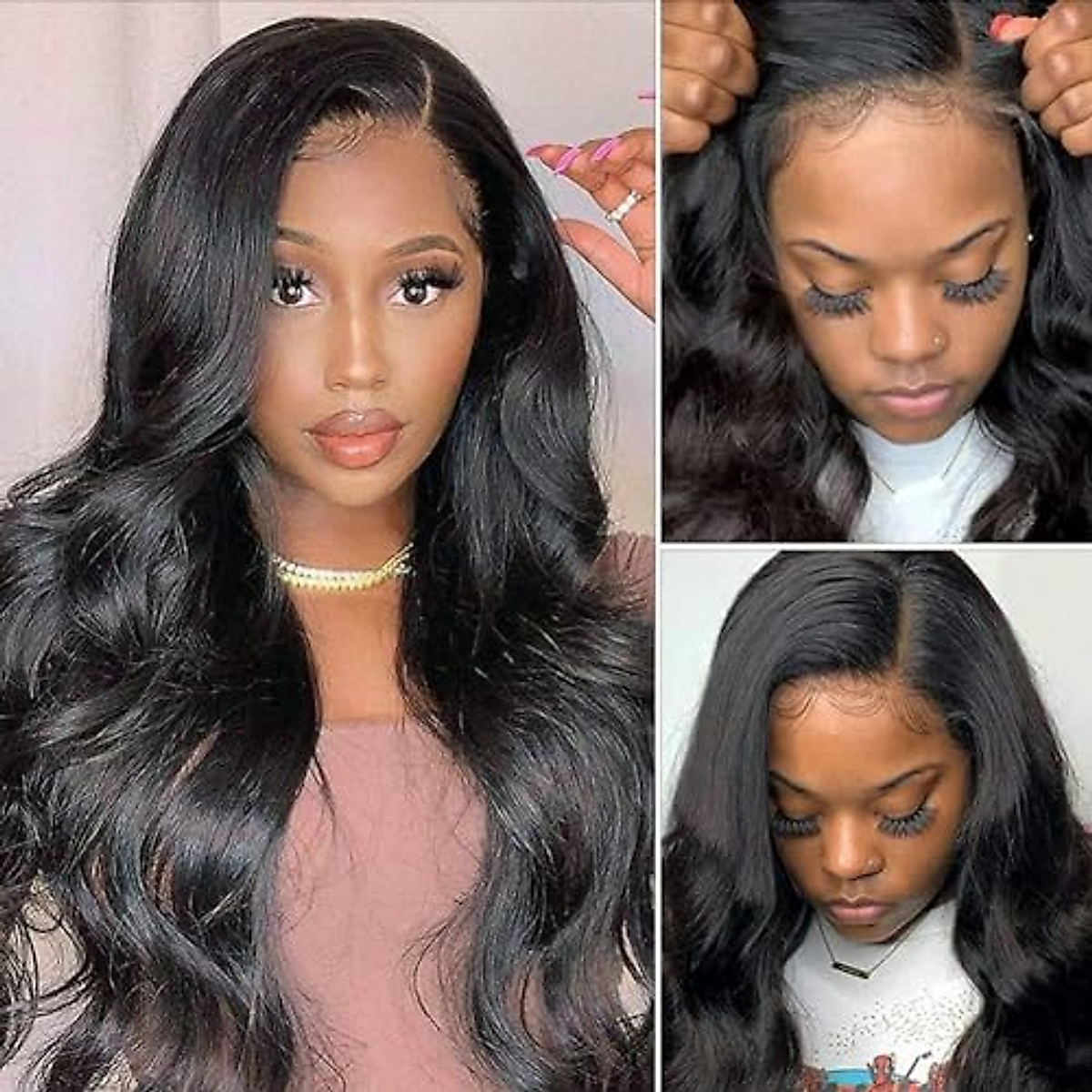 LAPONDAI Lace Front Wigs Human Hair Body Wave 13x4 HD Lace Frontal Wig Pre Plucked with Baby Hair Gluless Wigs Human Hair for Black Women 150% Denisty Natural Color (18Inch)