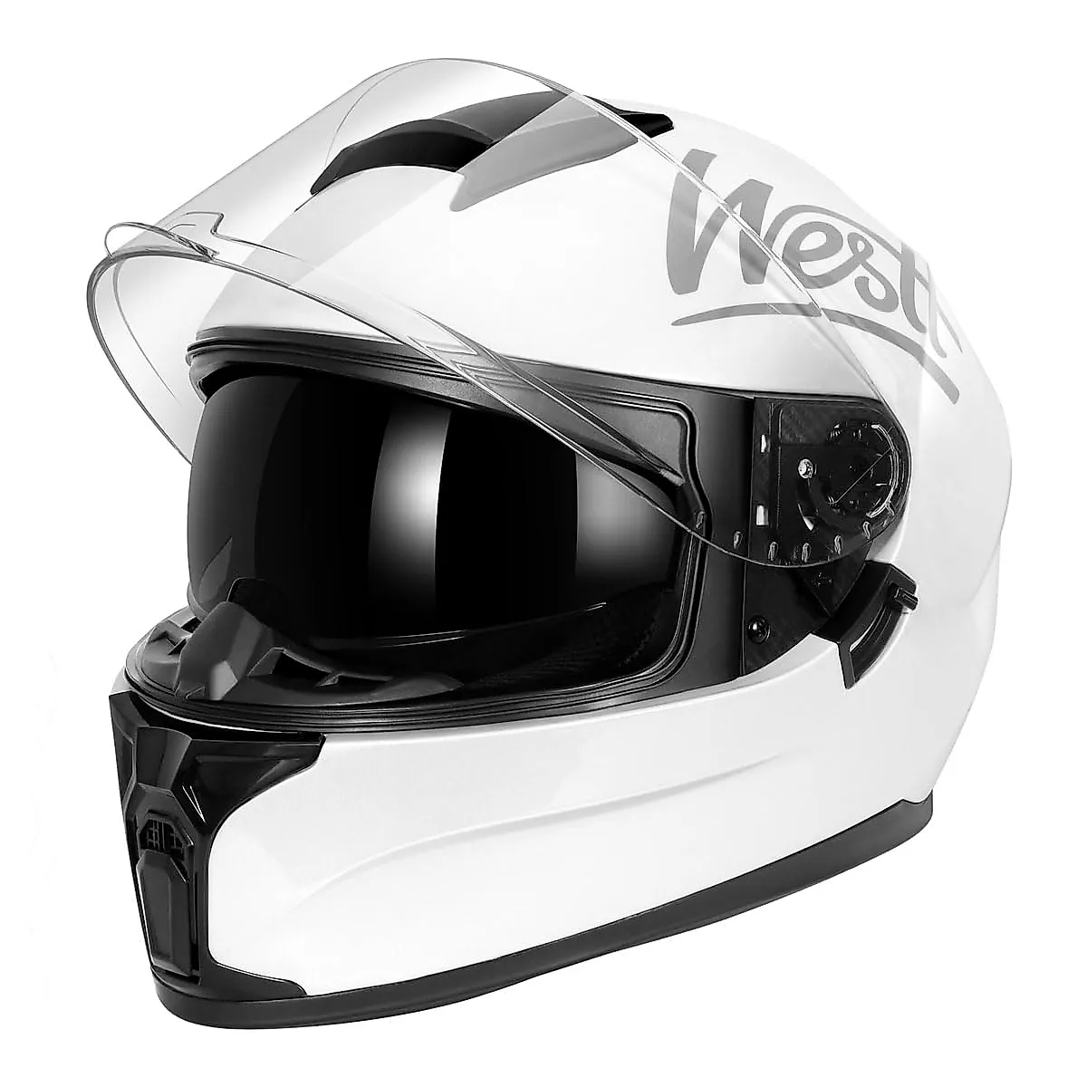Westt Motorcycle Helmets Full Face Helmets - Street Bike Helmet with Dual Visor DOT Approved for Men Women Adults Compact Lightweight Storm X Grey Black White (White, M (22.44-22.84 in))