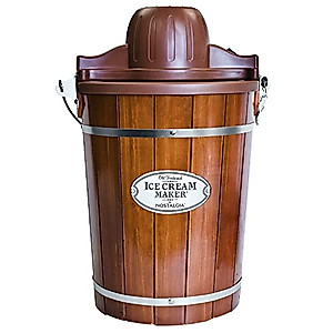 Nostalgia Electric Bucket Ice Cream Maker With Easy-Carry Handle, Makes 6-Quarts in Minutes, Frozen Yogurt, Gelato, Made From Real Wood