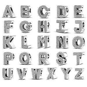 CINKOLA 925 sterling Silver Letter Charms A-Z Alphabet Beads with Cubic Stones Charm Beads Pendants Fit for Bracelets Charms DIY Jewelry birthday Gift for Women (T)