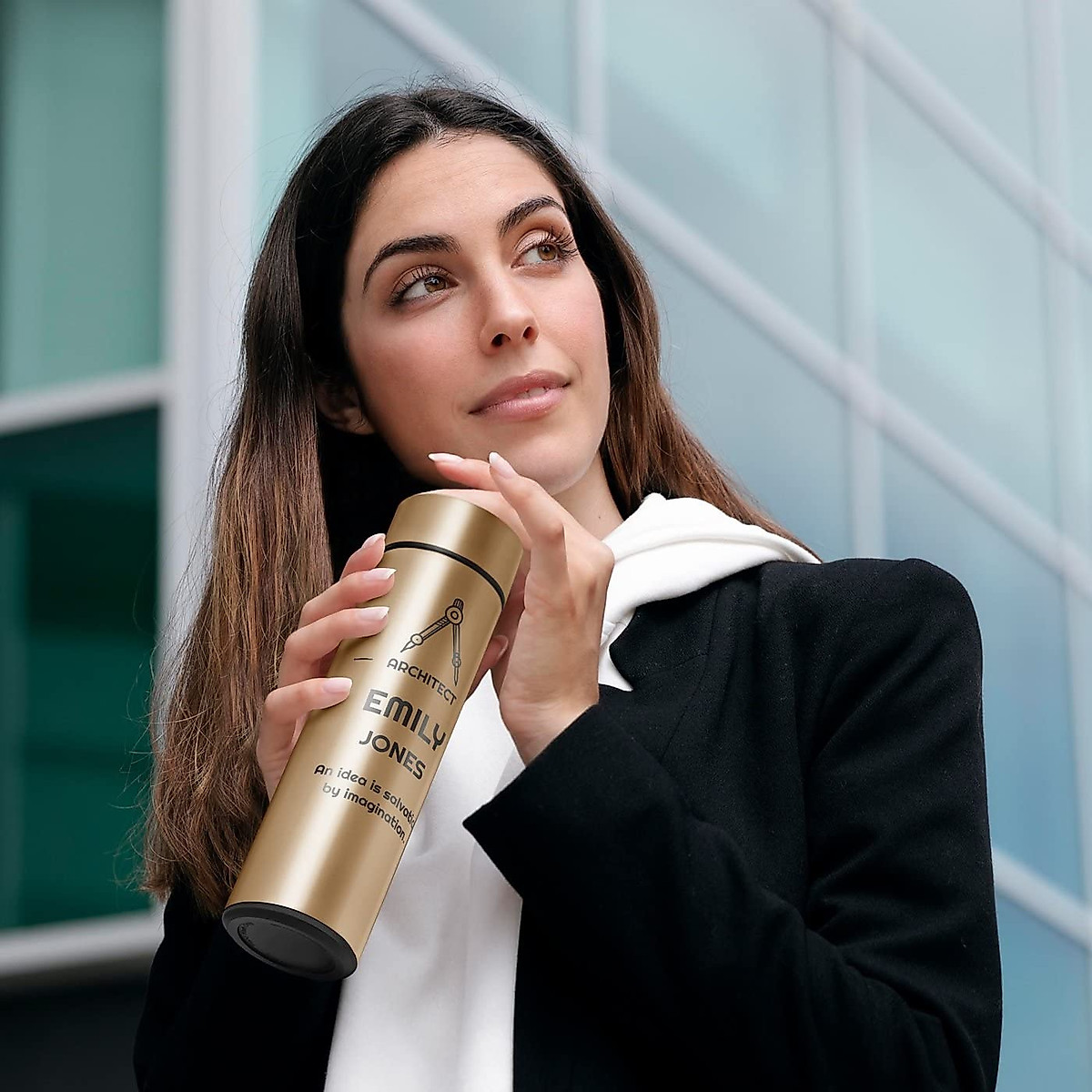 Maverton Travel Mug with engraving for woman - Customized Thermo mug for lady - Removable tea infuser - Lightweight design - LED Temperature Display - Personalized gadget for her - ARCHITECT