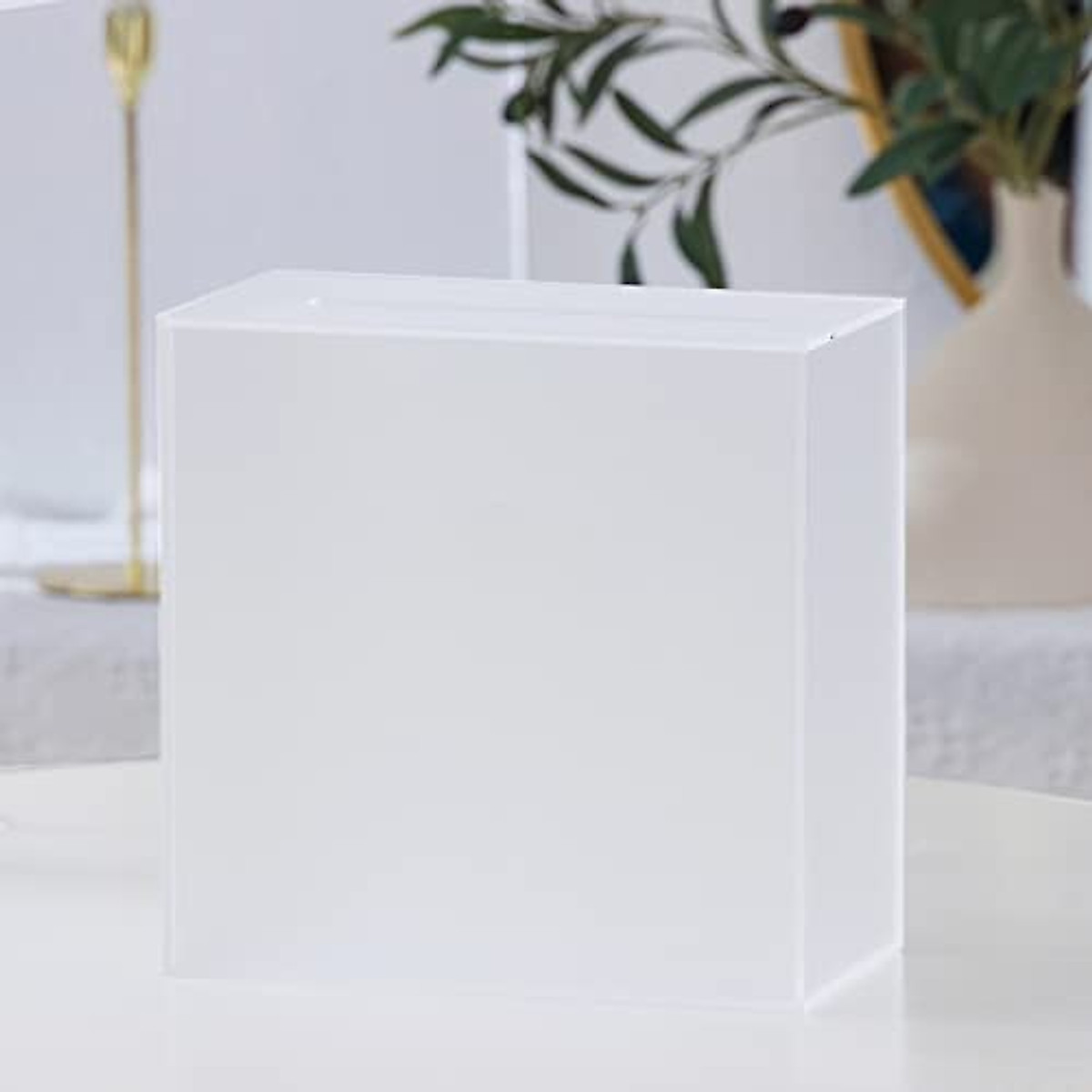 UNIQOOO Frosted Acrylic Wedding Card Box with Slot, Thick DIY Large 10x10x5.5 inch w/ No Print, Wedding Receptions Wishing Well Money Box, Birthday, Memory Box